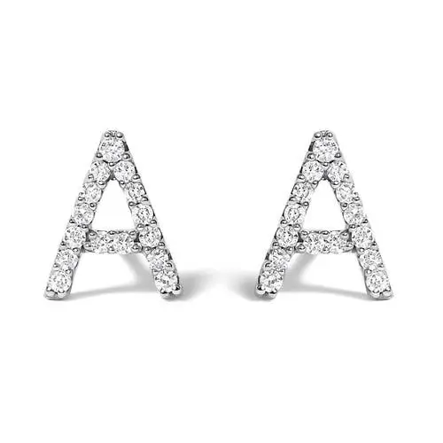 HAUS OF BRILLIANCE 10k Gold 1/10 Cttw Diamond Initial Stud Earring - White Gold | A